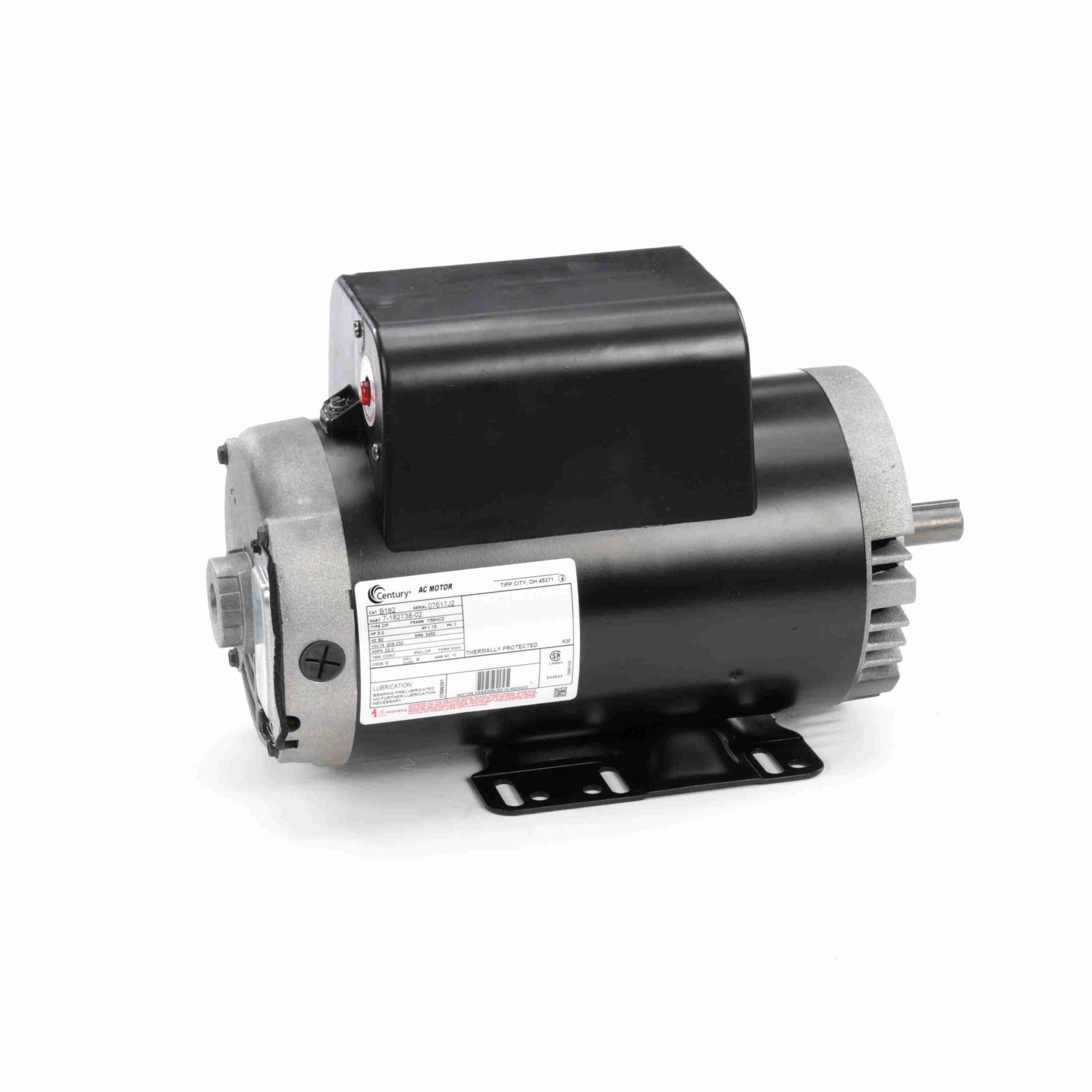 B182 - Century 5.0 HP Pressure Washers Motor, 1 phase, 3600 RPM, 208 ...